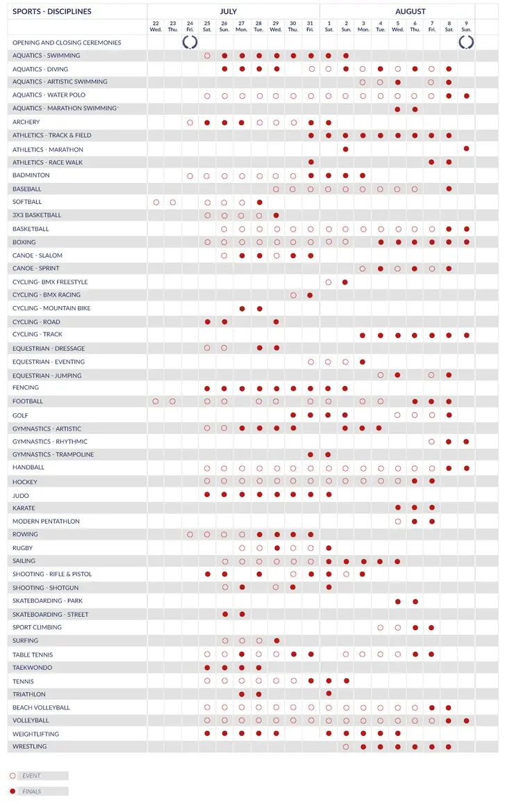 2021 Tokyo Olympics Games Calendar | Japan Experience